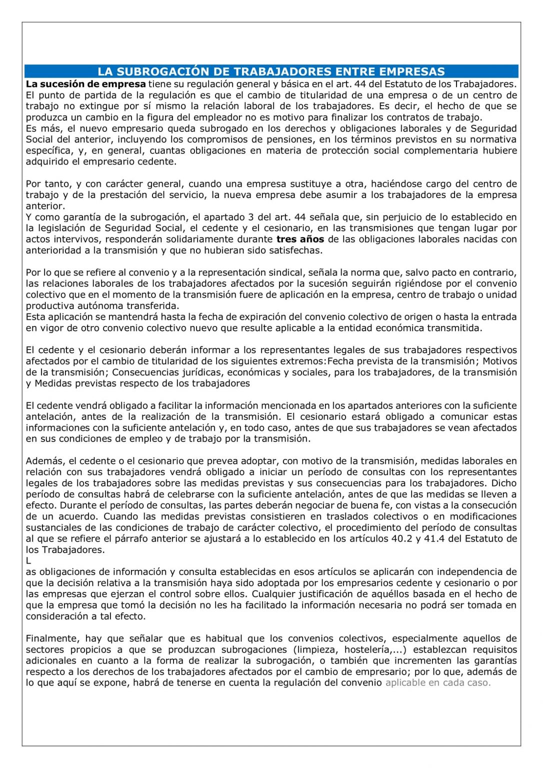 LA SUBROGACIÓN DE TRABAJADORES ENTRE EMPRESAS - Laboral Pensiones