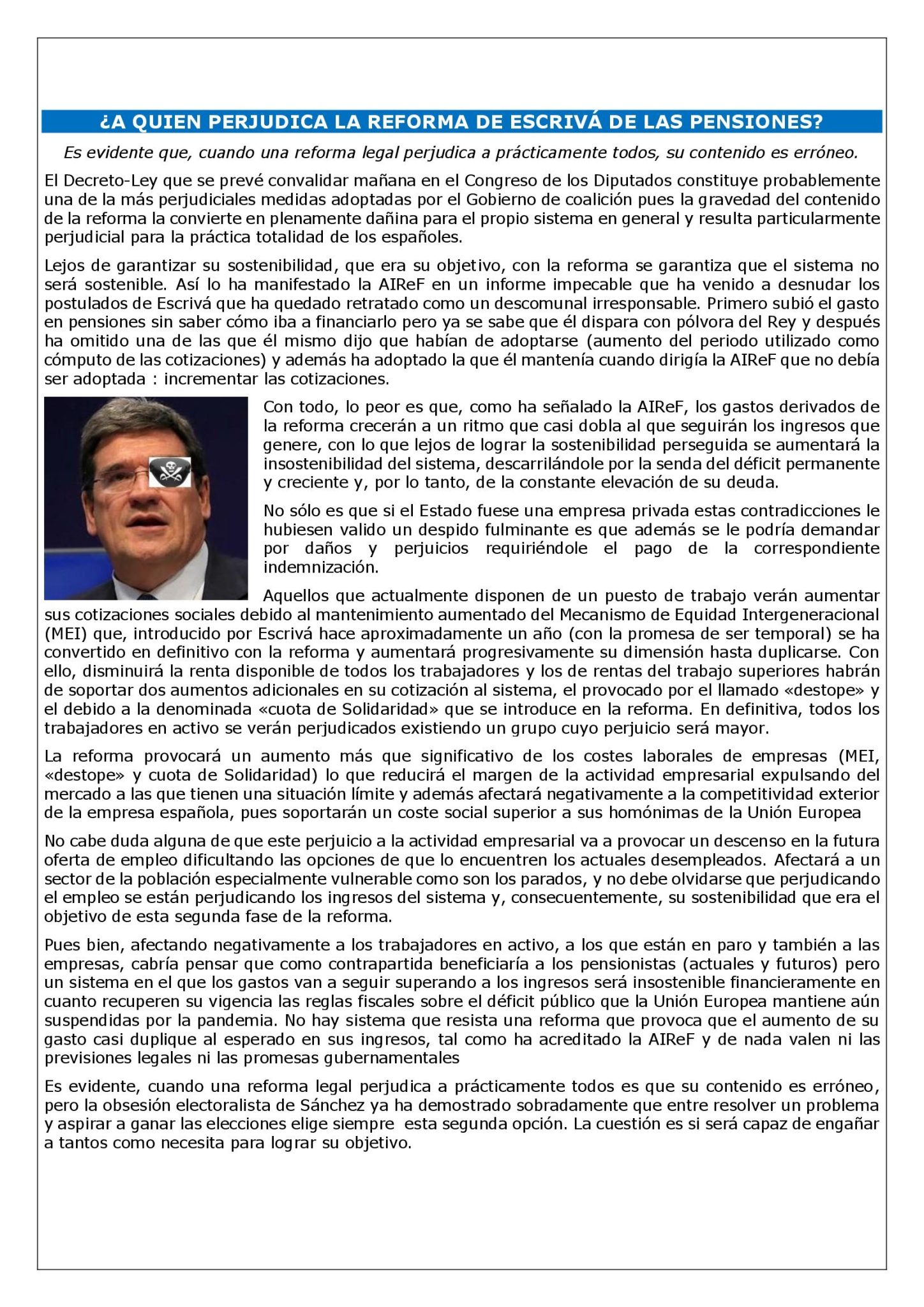 ¿A QUIEN PERJUDICA LA REFORMA DE ESCRIVÁ DE LAS PENSIONES? - Laboral ...
