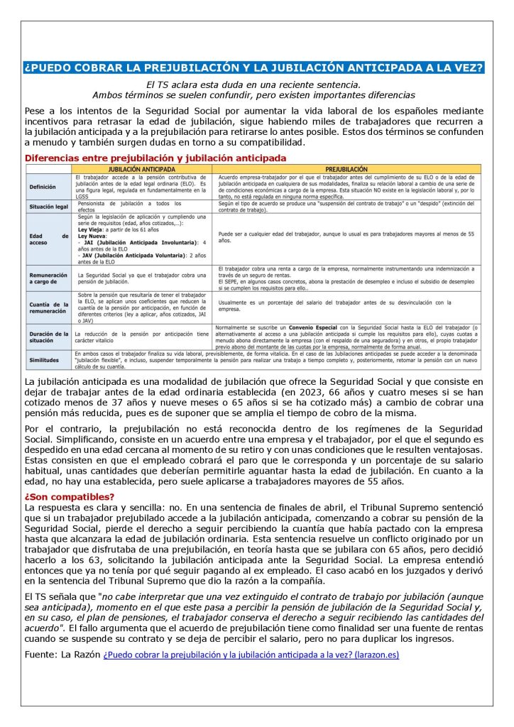 ¿PUEDO COBRAR LA PREJUBILACIÓN Y LA JUBILACIÓN ANTICIPADA A LA VEZ ...