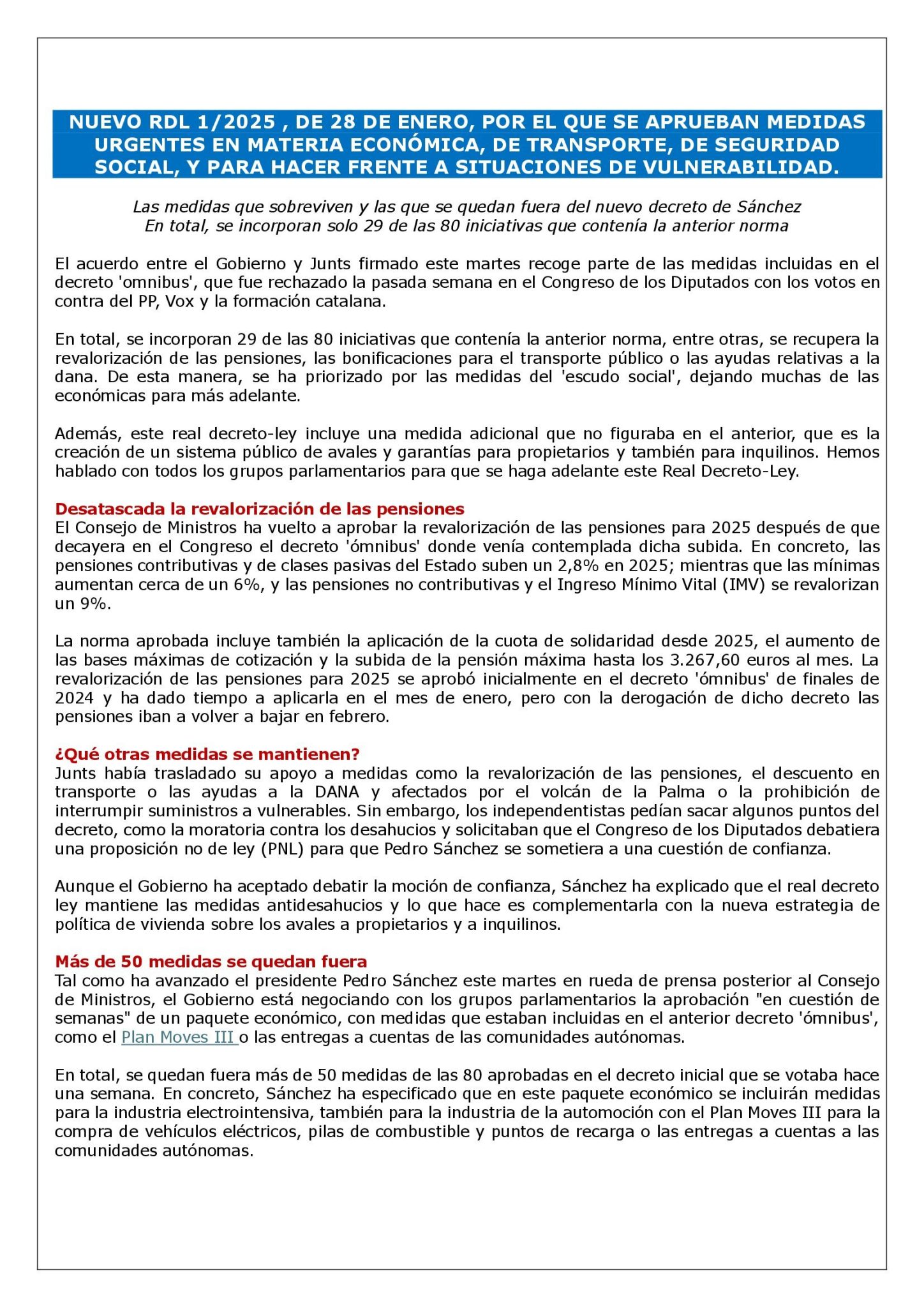 NUEVO RDL 1/2025 , DE 28 DE ENERO, POR EL QUE SE APRUEBAN MEDIDAS ...
